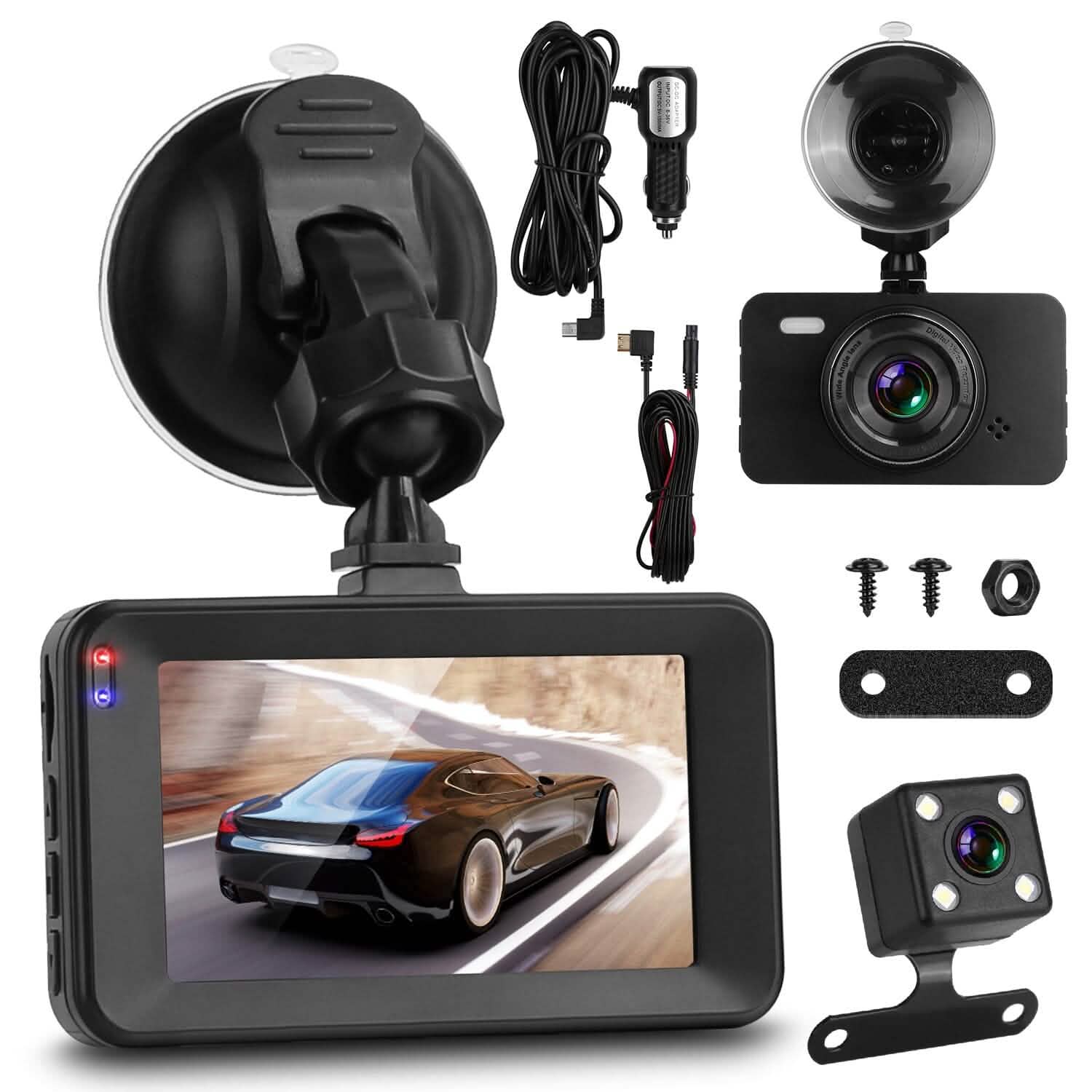 1080P Dual Dash Cam 3" Screen with Front and Rear Camera G-Sensor Moti ...